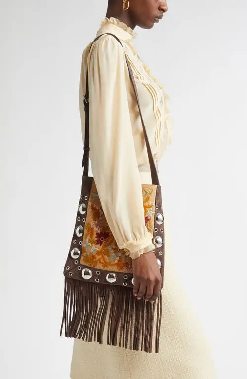 Valentino Garavani Nellcôte Fringe Stud Embroidered Crossbody Bag