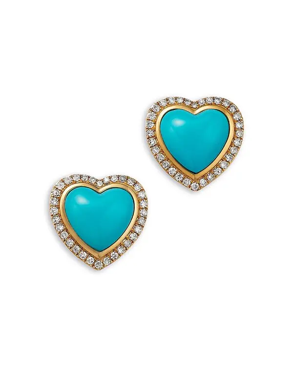 Bloomingdale'S Turquoise And Diamond Stud Earrings - Blue/gold