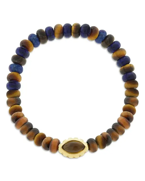Luis Morais 14k Yellow Citrine, Tiger's Eye, And Lapis Beaded Bracelet - Gold