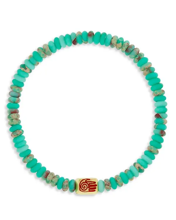 Luis Morais 14k Yellow Gold Healer Ingot Jasper Glass Bead Bracelet - Green/gold