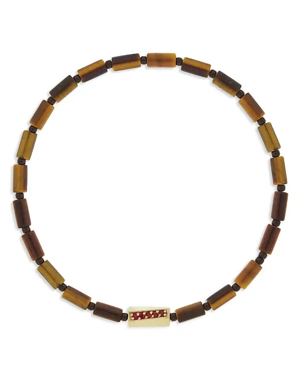Luis Morais Ruby And Tiger's Eye Beaded Bracelet - Gold