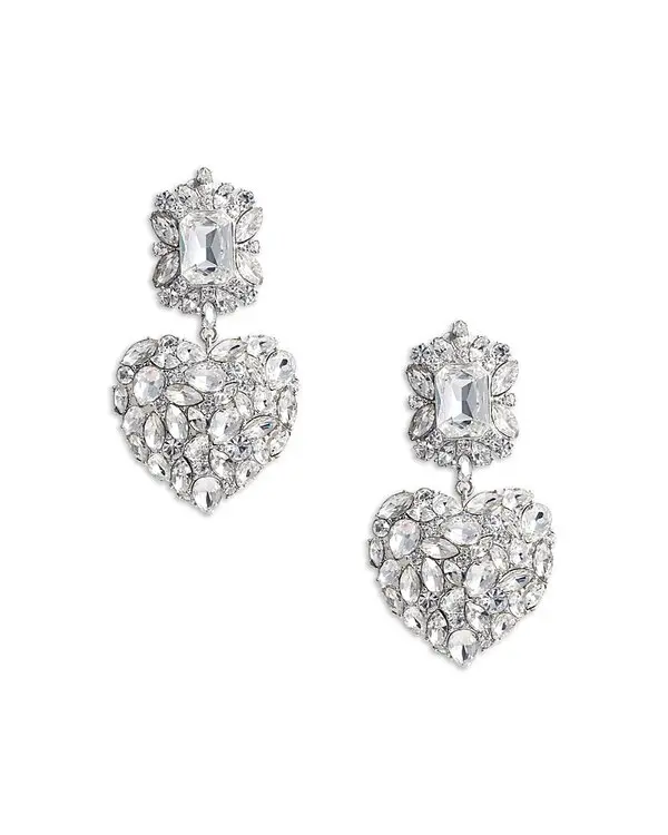 SELF-PORTRAIT Crystal Heart Drop Earrings - Silver