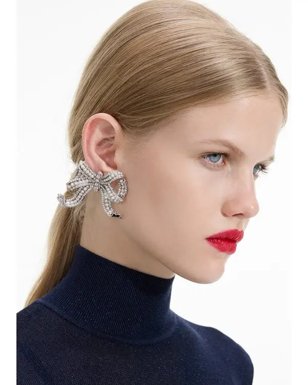 SELF-PORTRAIT Crystal Bow Drop Earrings