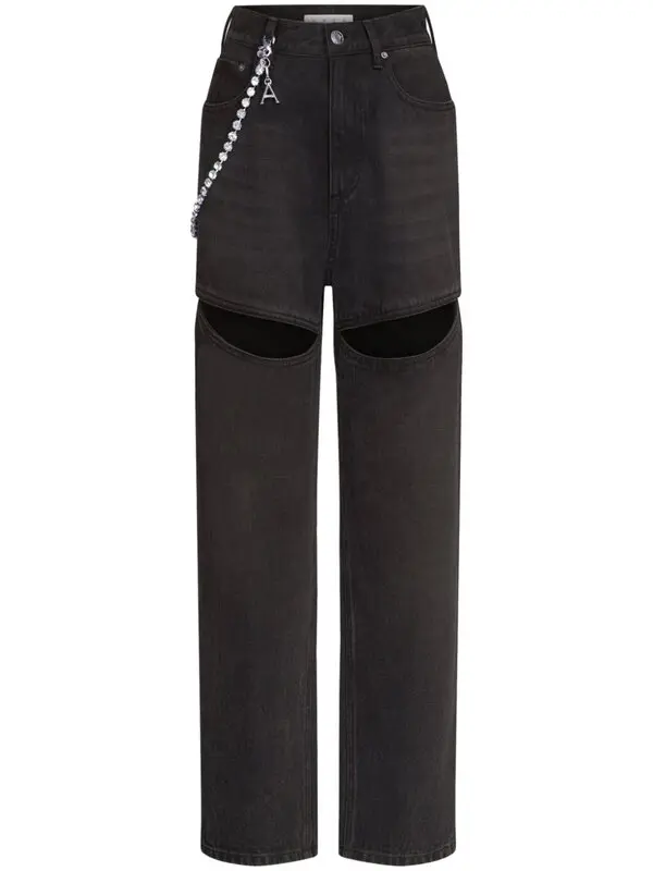 AREA Denim Jeans With Crystal Chain Detail