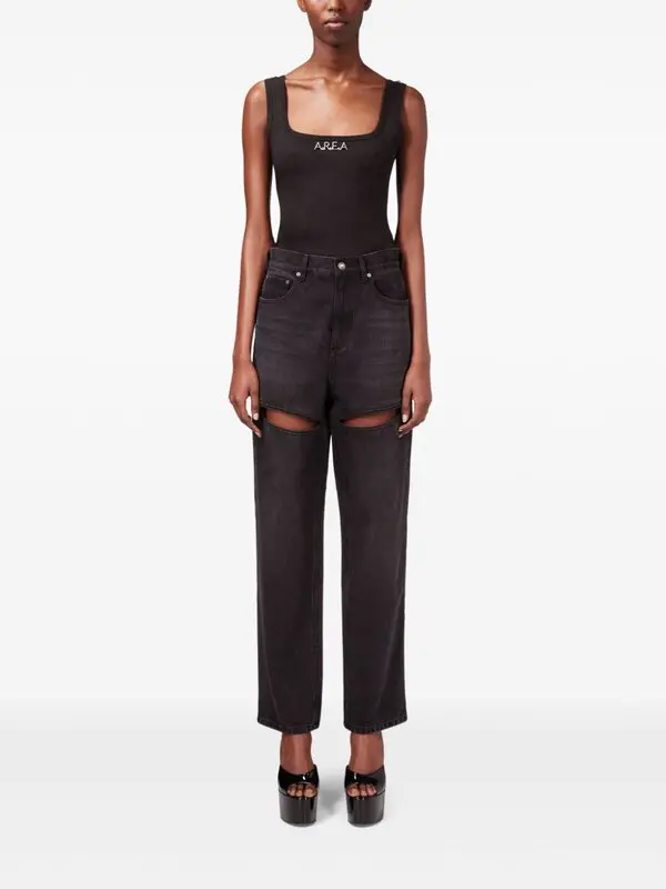 AREA Denim Jeans With Crystal Chain Detail