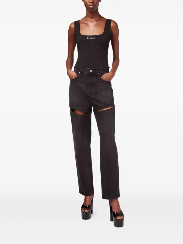 AREA Denim Jeans With Crystal Chain Detail