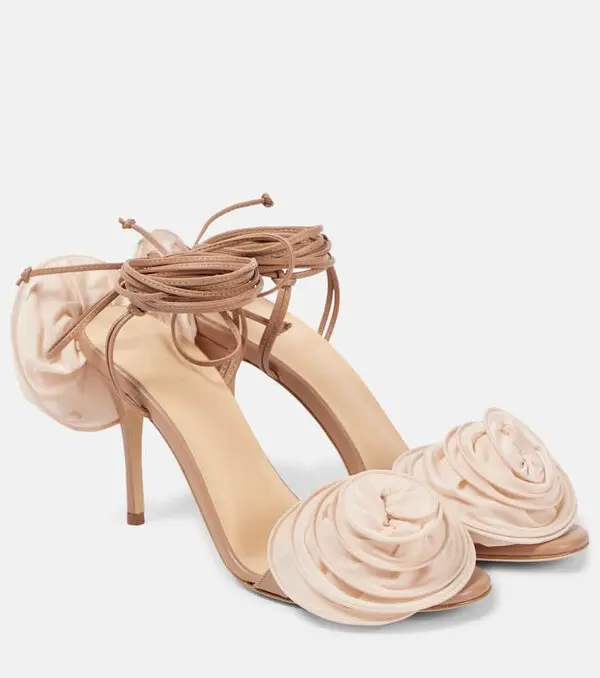 Magda Butrym Floral-appliqué Leather Sandals - Beige