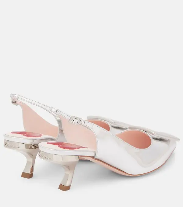 ROGER VIVIER Virgule 55 Metallic Leather Slingback Pumps - Silver