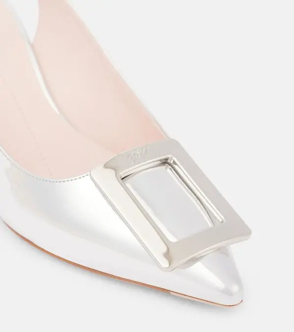 ROGER VIVIER Virgule 55 Metallic Leather Slingback Pumps - Silver