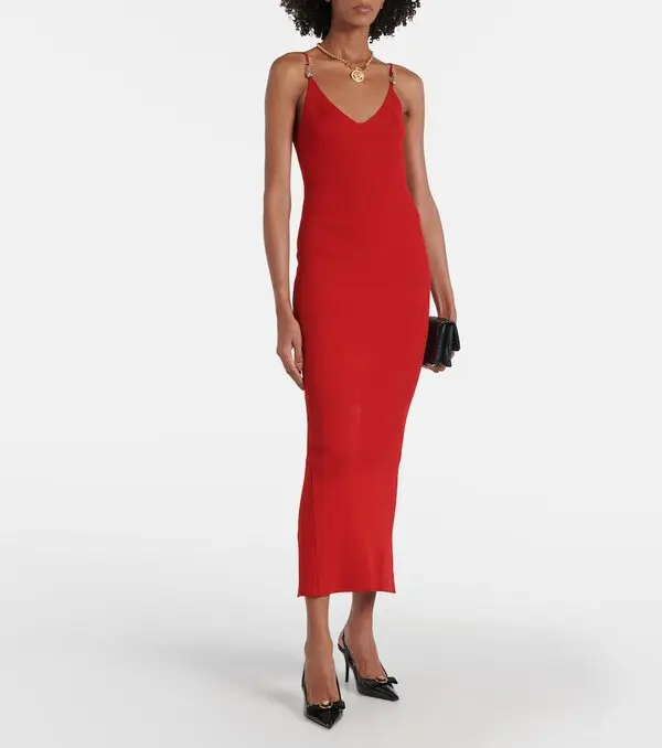 Versace Ribbed-knit Slip Dress - Red
