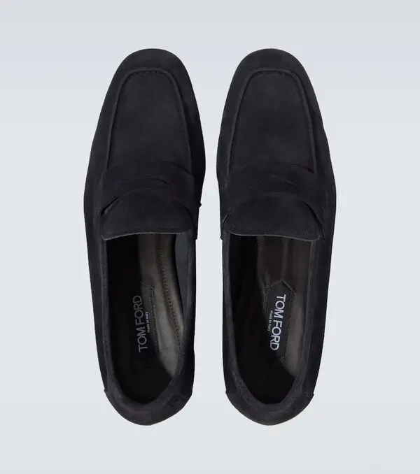 TOM FORD Leather Navy Penny Loafer Shop Tom Ford Navy Blue Suede Slip On Loafers Size 44 on  main image 4
