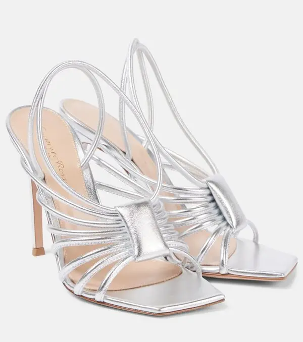 GIANVITO ROSSI Hellen 105 Metallic Leather Sandals - Silver