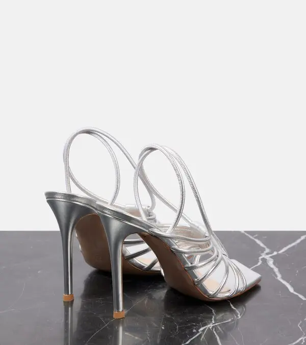 GIANVITO ROSSI Hellen 105 Metallic Leather Sandals - Silver