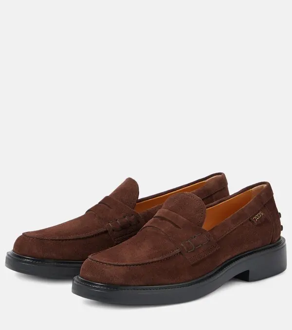 TOD'S Suede Penny Loafers - Brown