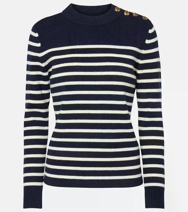 Chloé Striped Wool And Cashmere Sweater - Blue