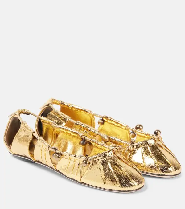 Chloé Luna Cutout Leather Ballet Flats - Gold