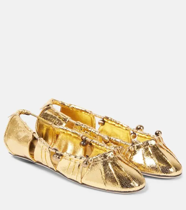 Chloé Luna Cutout Leather Ballet Flats - Gold