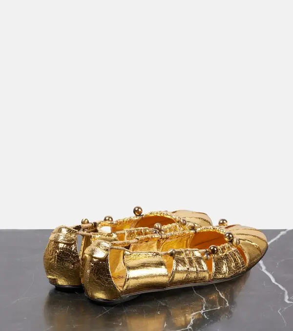 Chloé Luna Cutout Leather Ballet Flats - Gold