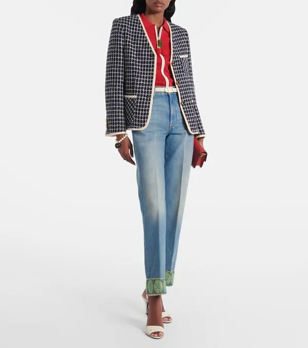 Valentino Garavani Jacquard-trimmed Straight Leg Jeans