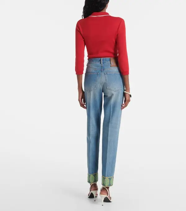 Valentino Garavani Jacquard-trimmed Straight Leg Jeans