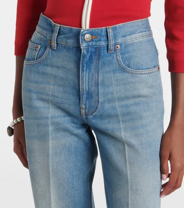 Valentino Garavani Jacquard-trimmed Straight Leg Jeans