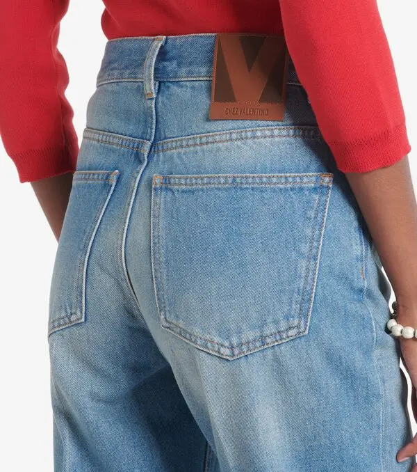 Valentino Garavani Jacquard-trimmed Straight Leg Jeans