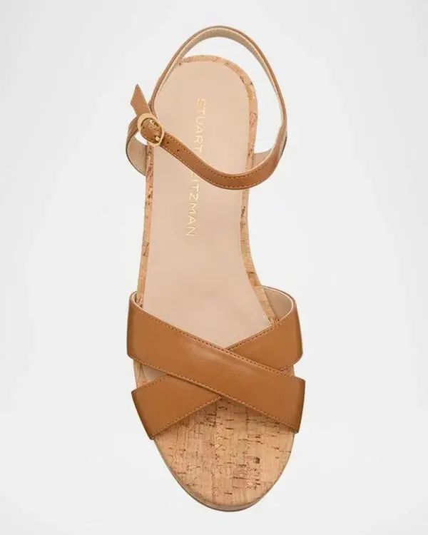 STUART WEITZMAN Dayna Leather Crisscross Wedge Sandals