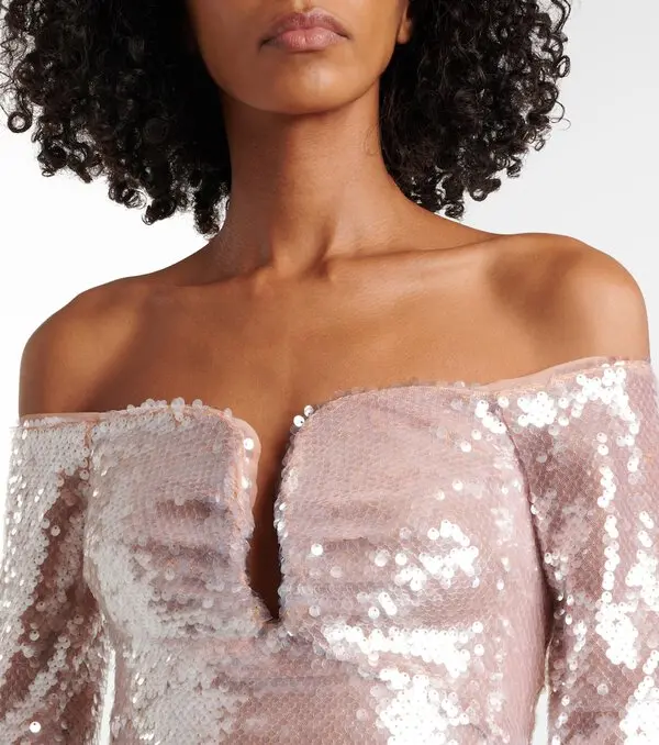SELF-PORTRAIT Sequined Off-shoulder Top
