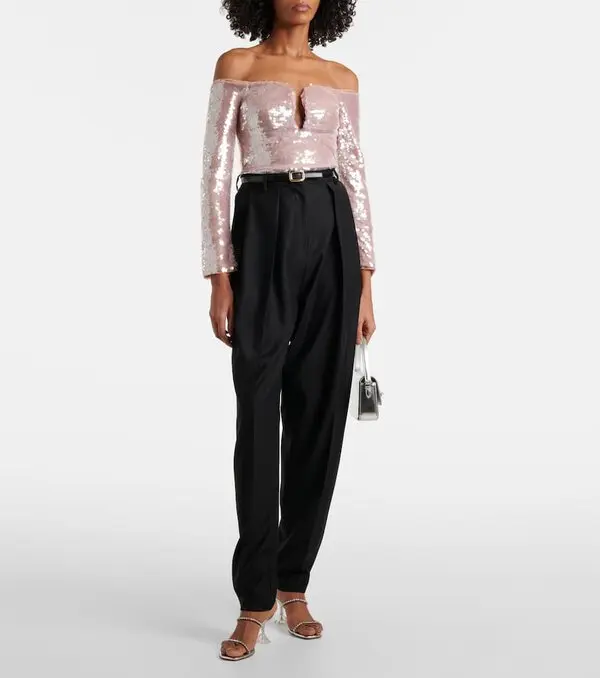 SELF-PORTRAIT Sequined Off-shoulder Top