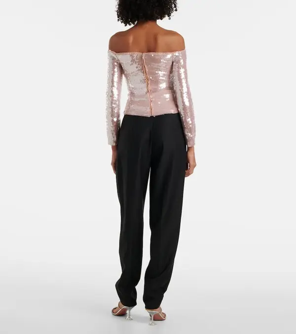 SELF-PORTRAIT Sequined Off-shoulder Top