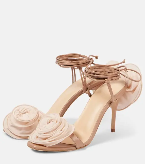 Magda Butrym Floral-appliqué Leather Sandals - Beige