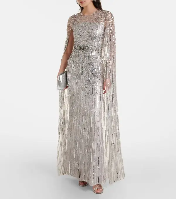 Jenny Packham Ruby Caped Gown - Silver