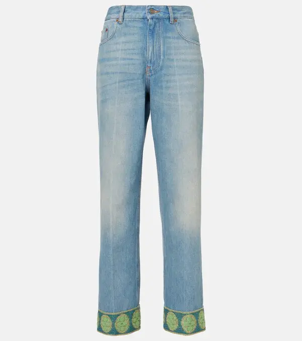 Valentino Garavani Jacquard-trimmed Straight Jeans