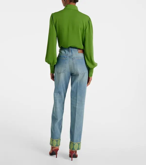 Valentino Garavani Jacquard-trimmed Straight Jeans