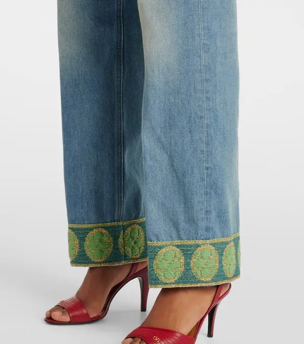 Valentino Garavani Jacquard-trimmed Straight Jeans