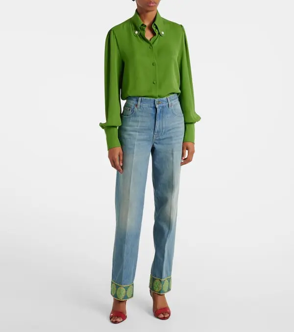 Valentino Garavani Jacquard-trimmed Straight Jeans