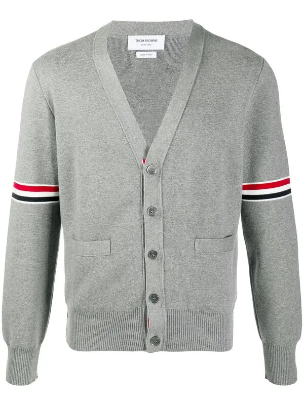 Thom Browne Rwb Cotton Cardigan - Light Grey