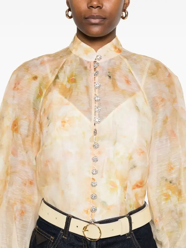 Zimmermann Crush Printed Linen Shirt - Yellow