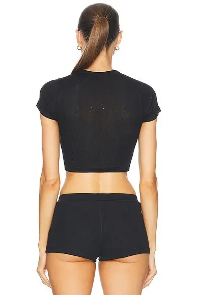 Alexander Wang Crystal Hotfix Cropped Short Sleeve Top