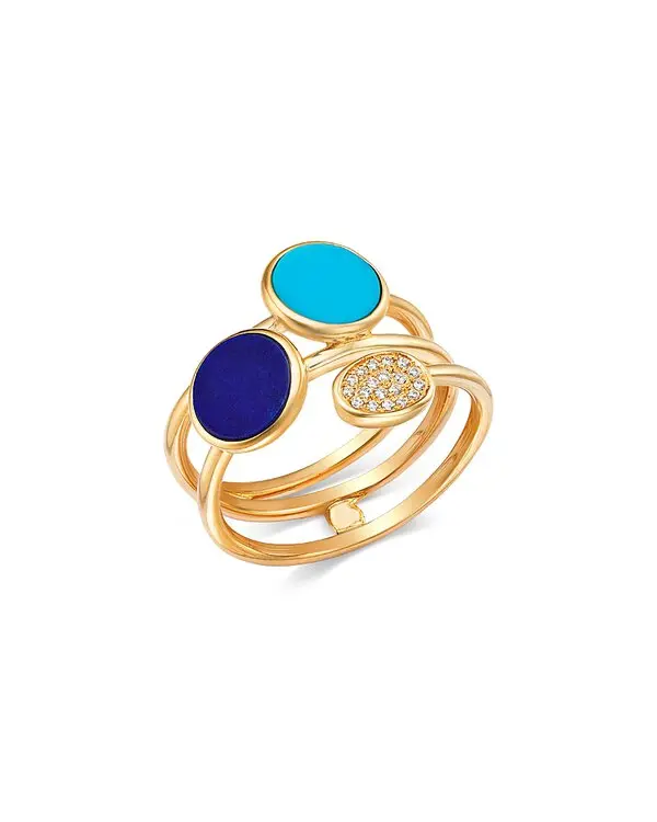 Bloomingdale'S Multirow Ring In 14k Yellow Gold With Lapis Lazuli, Turquoise & Diamond - Blue/gold