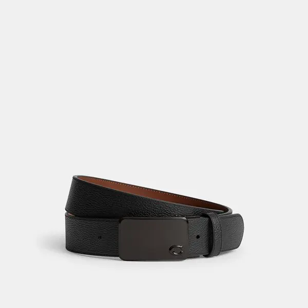 Coach Signature Plaque Buckle Cut-to-size Reversible Belt, 38mm - Black/redwood