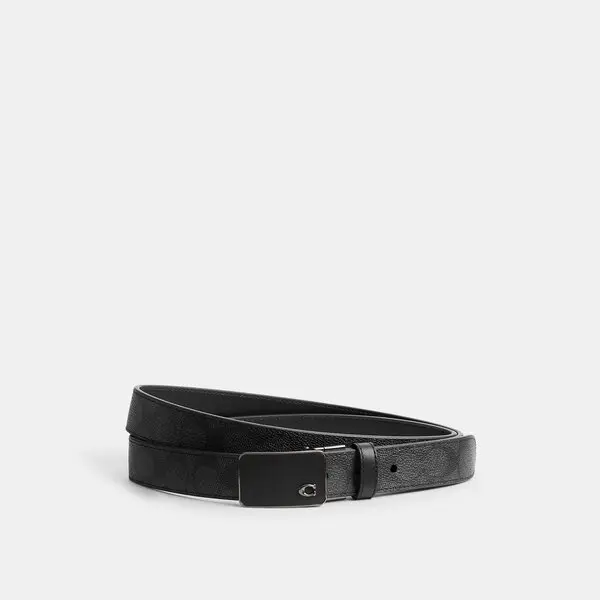 Coach Signature Plaque Buckle Cut-to-size Reversible Belt - Charcoal