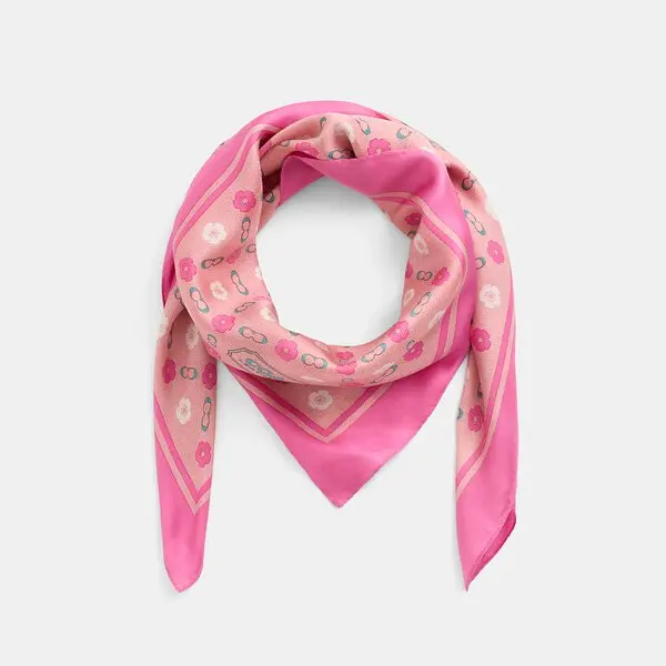 COACH Restored Tea Rose Print Silk Square Scarf - Petunia