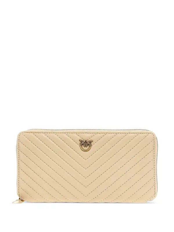 Pinko Chevron-quilted Leather Wallet - Neutrals