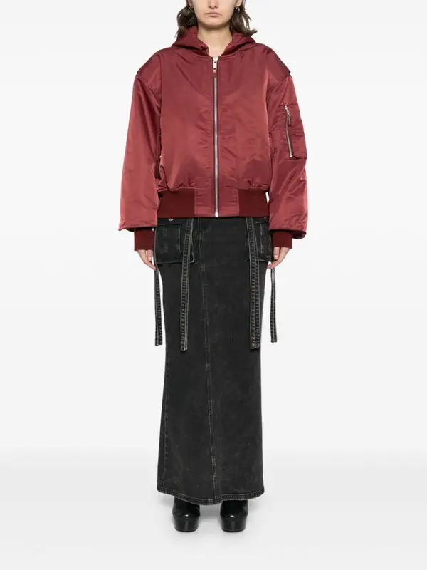 Entire Studios Hooded Broad Bomber Jacket - Red | Editorialist