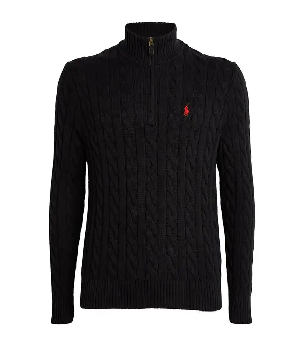 Polo Ralph Lauren Cable-knit Quarter-zip Sweater - Black