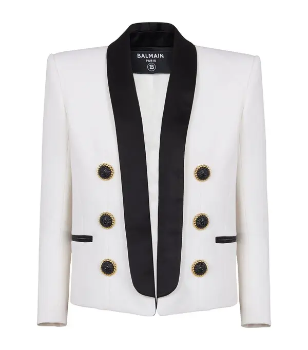 Balmain Wool Cropped Blazer - White