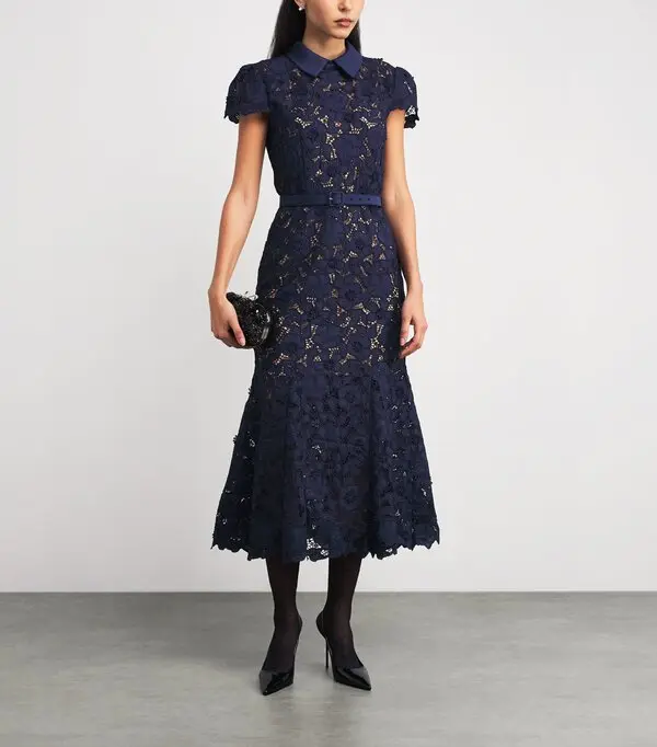 SELF-PORTRAIT Lace Collared Midi Dress