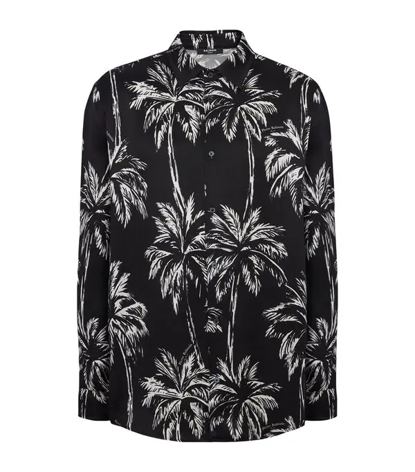 Balmain Satin Palm Tree Print Shirt