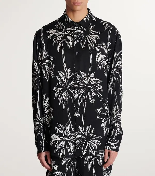 Balmain Satin Palm Tree Print Shirt